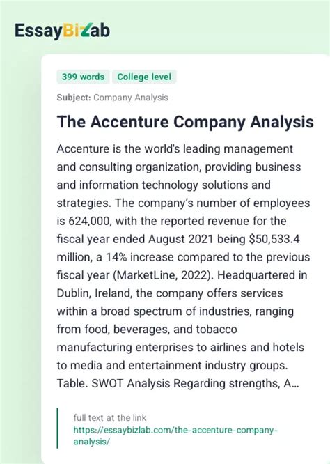 The Accenture Company Analysis Business Essay Example