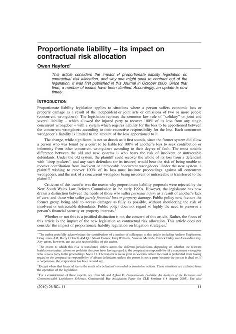 Pdf Proportionate Liability Its Impact On Contractual Risk …sites