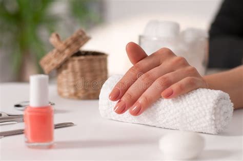 Hand Care Beautiful Manicure Woman`s Hands In The Spa Stock Image