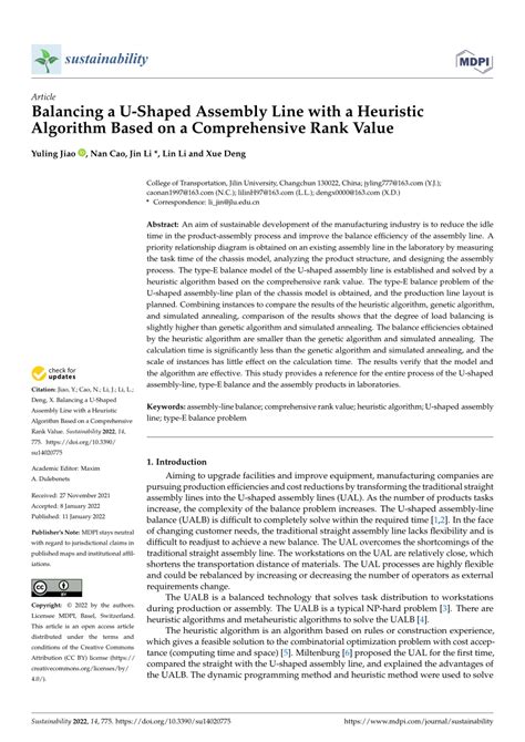 Pdf Balancing A U Shaped Assembly Line With A Heuristic Algorithm