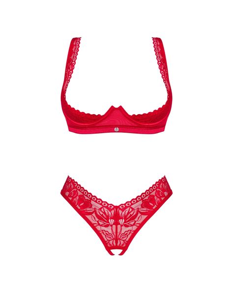 Red Open Cup Bra And Crotchless Gstring Set Lingerie Seduction