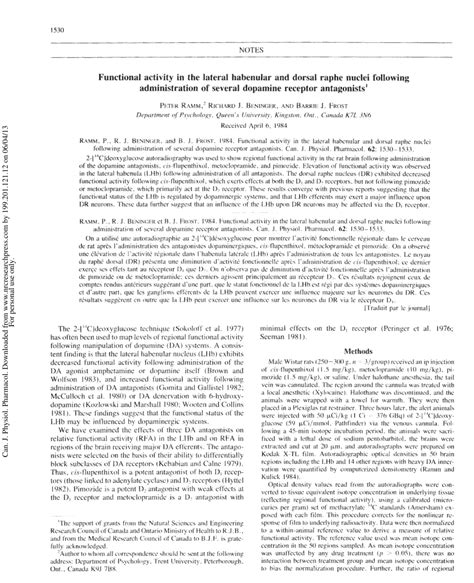 Pdf Functional Activity In The Lateral Habenular And Dorsal Raphe Nuclei Following