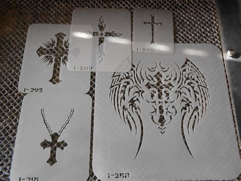 Airbrush Temporary Tattoo Stencil Set Large Wing Cross Etsy