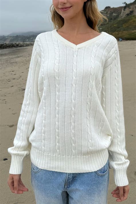 Ida Cotton Cable Knit V Neck Sweater Brandy Melville Europe