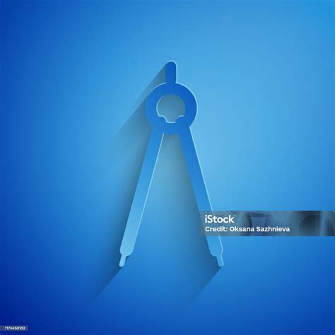 Paper Cut Drawing Compass Icon Isolated On Blue Background Compasses Sign Drawing And