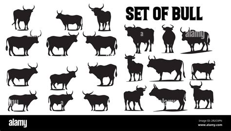 A Set Of Cattle Cows Silhouette Vector Illustrations Stock Vector Image