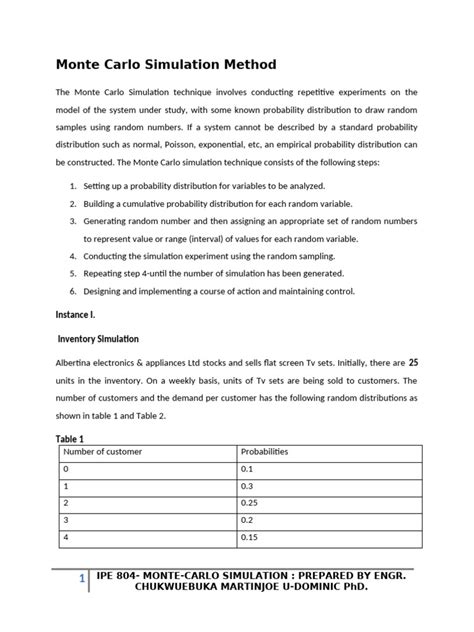 Monte Carlo Simulation Method Pdf Probability Distribution