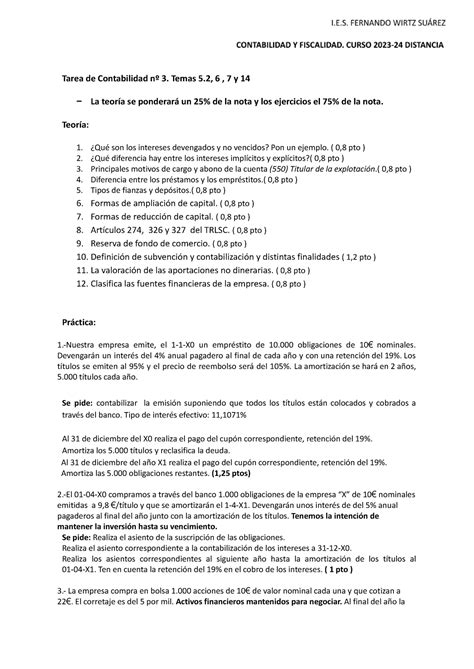 Tarea de Contabilidad Nº 3 Temas 5 6 7 y 14 La teoría se