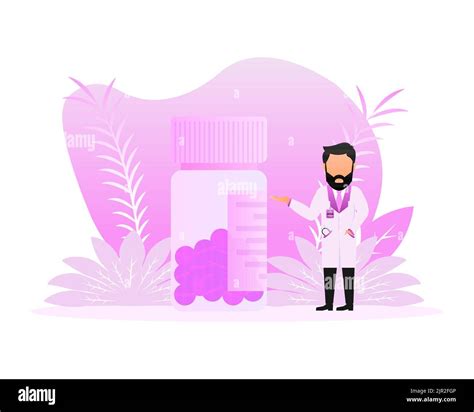 The Character Of A Doctor With Pills Medical Concept Flat Vector
