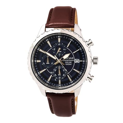 Pulsar Pz6015 Mens On The Go Solar Blue Dial Brown Leather Strap