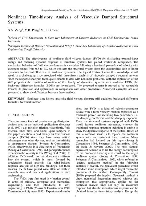 Pdf Nonlinear Time History Analysis Of Viscously Damped Structural