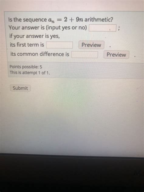 solved is the sequence an 2 9n arithmetic your answer is