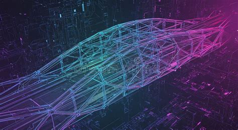 A Digital Representation Of A Futuristic Bridge Composed Of A Network Of Stock Illustration