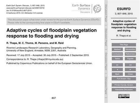 PDF Adaptive Cycles Of Floodplain Vegetation Response To Flooding And