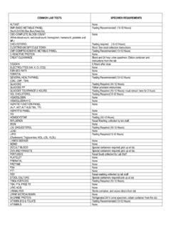 COMMON LAB TESTS SPECIMEN REQUIREMENTS Common Lab Tests Specimen