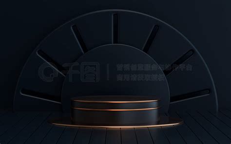 3d模型高清图片 黑暗和金色的豪华抽象外观空旷的空间讲台展示产品促销，3d渲染 创意合成免费下载格式3200像素编号
