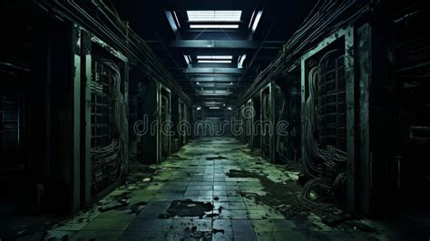 Abandoned Server Bay With Dimly Lit Hallway Atmosphere Stock Illustration Illustration Of