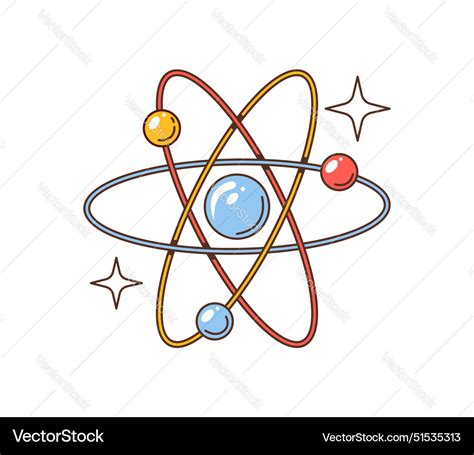Retro Groovy Atom With Electrons Orbiting Around Vector Image
