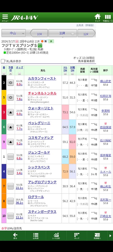 中山11rスプリングステークス。 ちんげんさいみやび