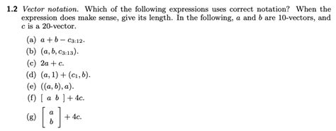 Solved 12 Vector Notation Which Of The Following