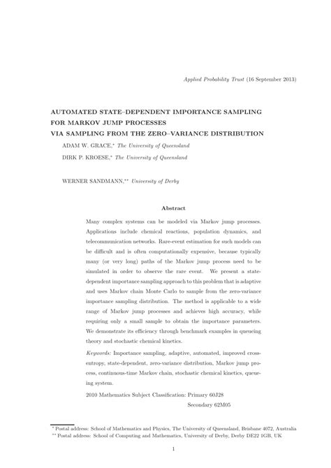 Pdf Automated State Dependent Importance Sampling For Markov Jump