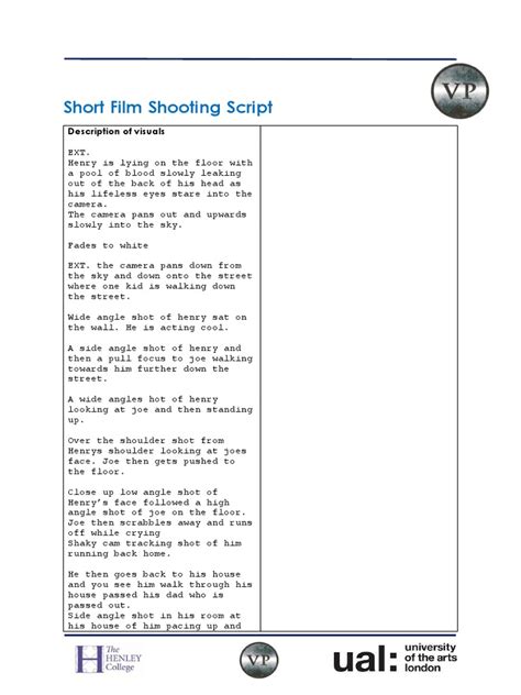 Short Film Shooting Script Description Of Visuals Pdf