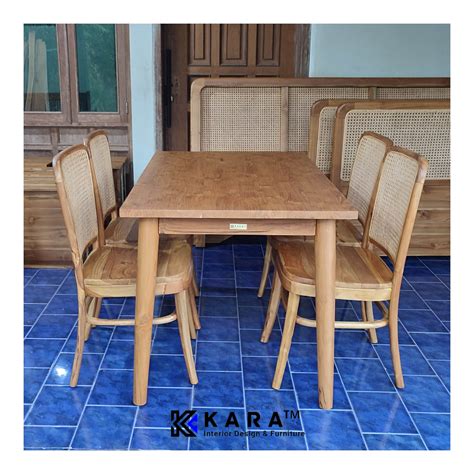 Jual PROMO Meja Makan Kayu Jati Set Kursi Cafe Anyaman Rotan Free Ongkir Jawa Bali Shopee