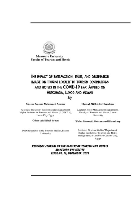 Pdf The Impact Of Satisfaction Trust And Destination Image On Tourist Loyalty To Tourism