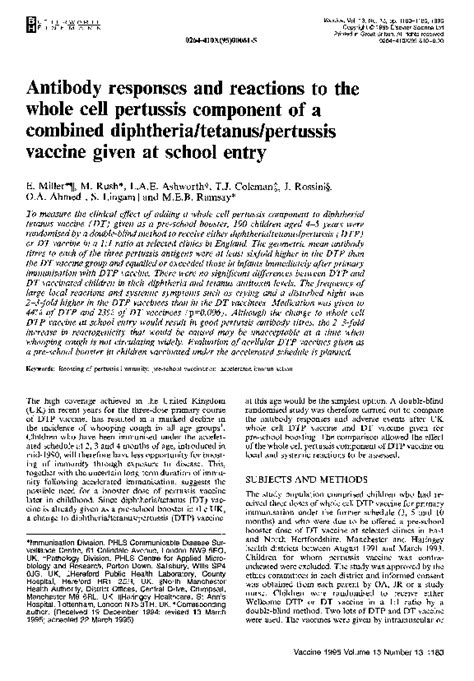 Pdf Antibody Responses And Reactions To The Whole Cell Pertussis