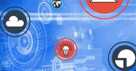animation of digital icons over data processing in background stock