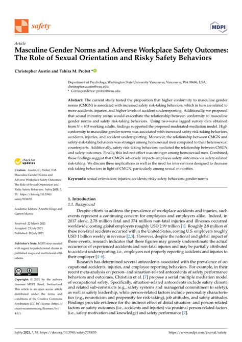 Pdf Masculine Gender Norms And Adverse Workplace Safety Outcomes The