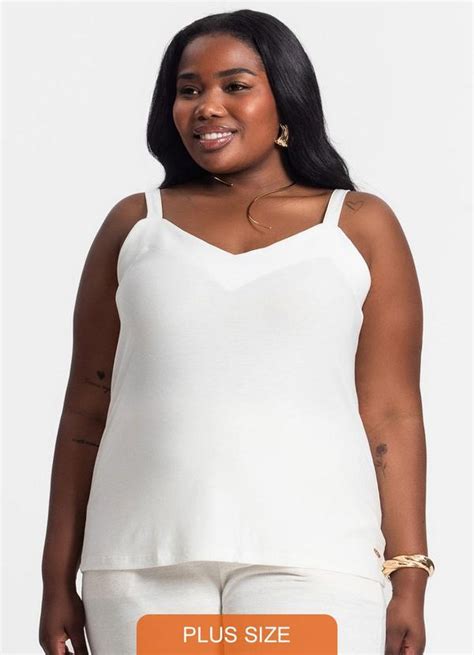 Blusa De Alça Plus Size Bege Secret Glam