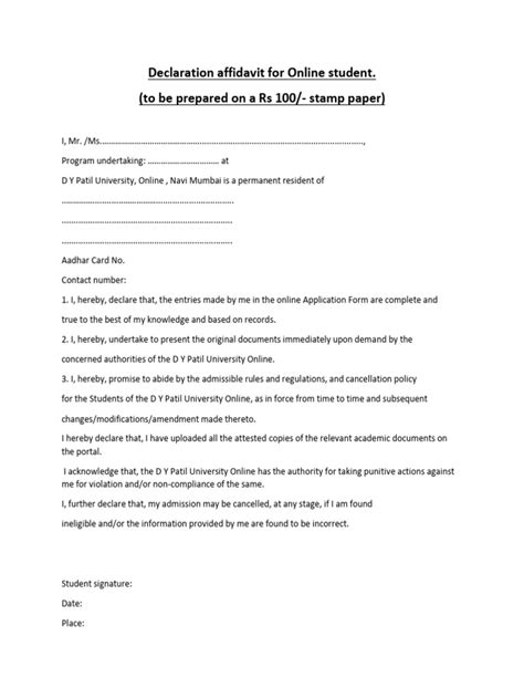 Student Declaration Format Pdf