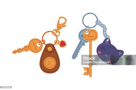 열쇠 고리 또는 열쇠 고리 벡터 세트가 있는 열쇠가 있는 장신구 강철에 대한 스톡 벡터 아트 및 기타 이미지 강철 개념 개인 장식품 Istock
