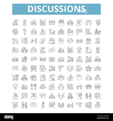 Discussions Icons Line Symbols Web Signs Vector Set Isolated