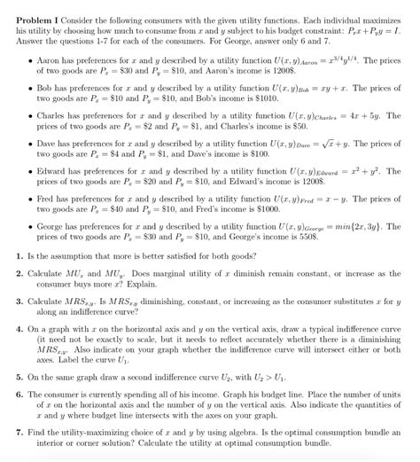 Solved Problem I Consider The Following Consumers With The Chegg Com