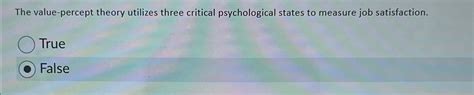 Solved The Value Percept Theory Utilizes Three Critical