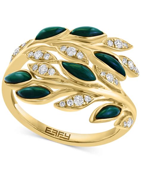 Effy Collection Effy Malachite And Diamond 1 5 Ct T W Vine Inspired Ring In 14k Gold Modesens
