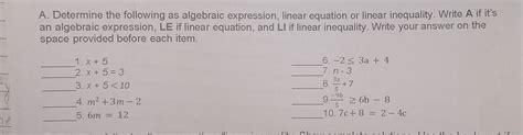 Solved A Determine The Following As Algebraic Expression Linear