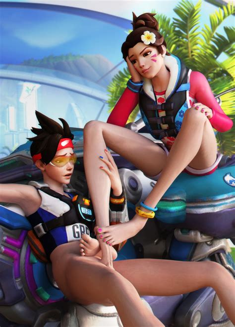 Rule 34 1futa 1girls 3d Alternate Costume Brown Eyes Brown Hair Dva Dawadd Duo Feet Female