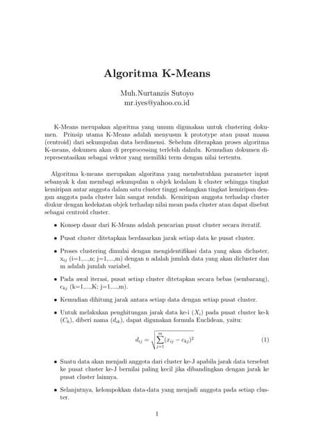 algoritma klasifikasi k means clustering pptx