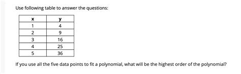 Solved Use Following Table To Answer The Questions х у 4 1