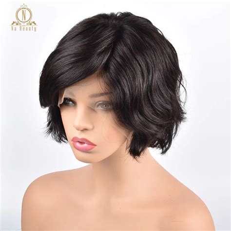 Glueless Full Lace Human Hair Short Wigs Natural Wave Bob Wigs Pixie