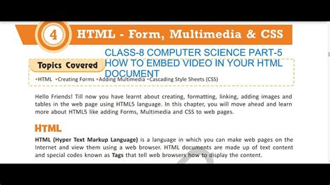 Class 8 Computer Science Chapter 4 Html Form Multimedia And Css Part 5 Youtube