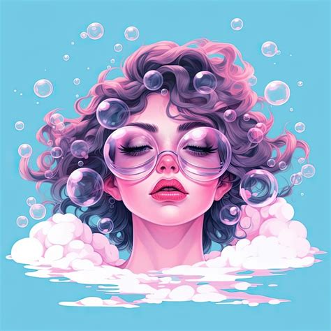 A Woman In A Pink Headband With Bubbles Floating Above Her Head Premium Ai Generated Image