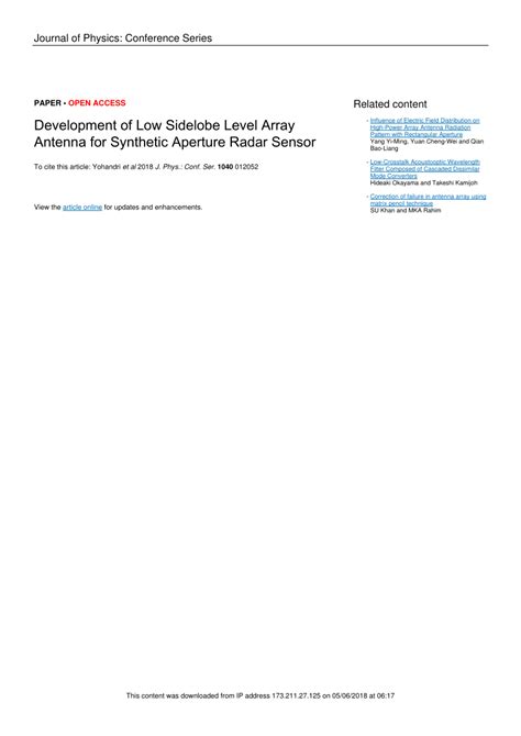 Pdf Development Of Low Sidelobe Level Array Antenna For Synthetic