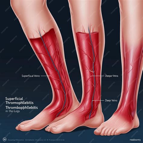 Medical Illustration Of Superficial Thrombophlebitis And Deep Vein