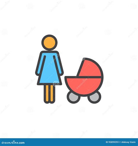 La Madre Con El Cochecito De Niño Del Bebé Llenó El Icono Del Esquema