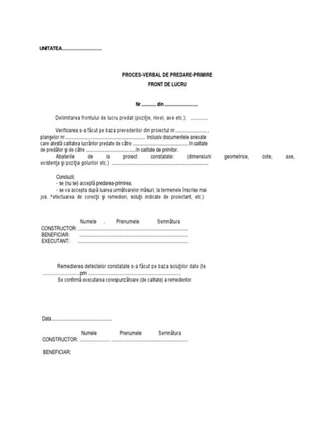 Pv Predare Primire Front Lucru Pdf