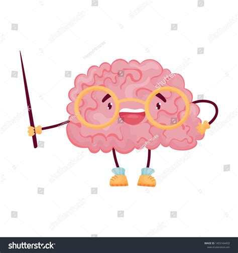 Cartoon Brain Glasses Pointer Vector Illustration Stock Vector Royalty